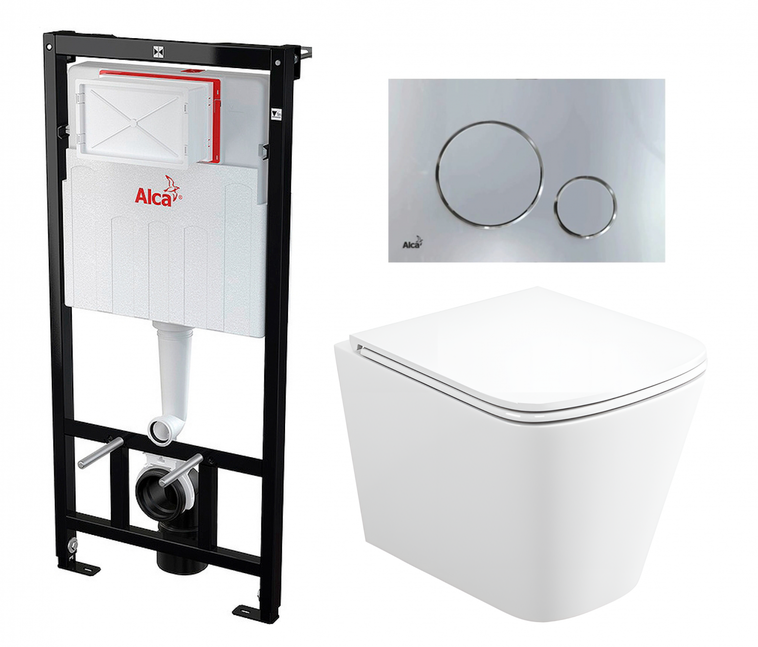 Комплект 3 в 1 инсталляция AlcaPlast + Унитаз подвесной Enio Binario Tornado EN4180237 + кнопка хром