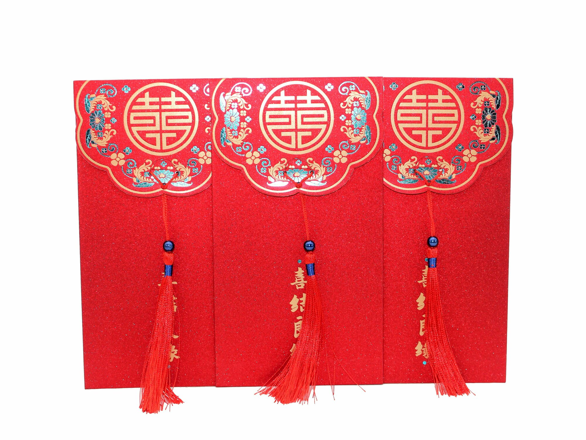 Комплект красных подарочных конвертов для денег. Цветы. Фэн-шуй - 3 шт.