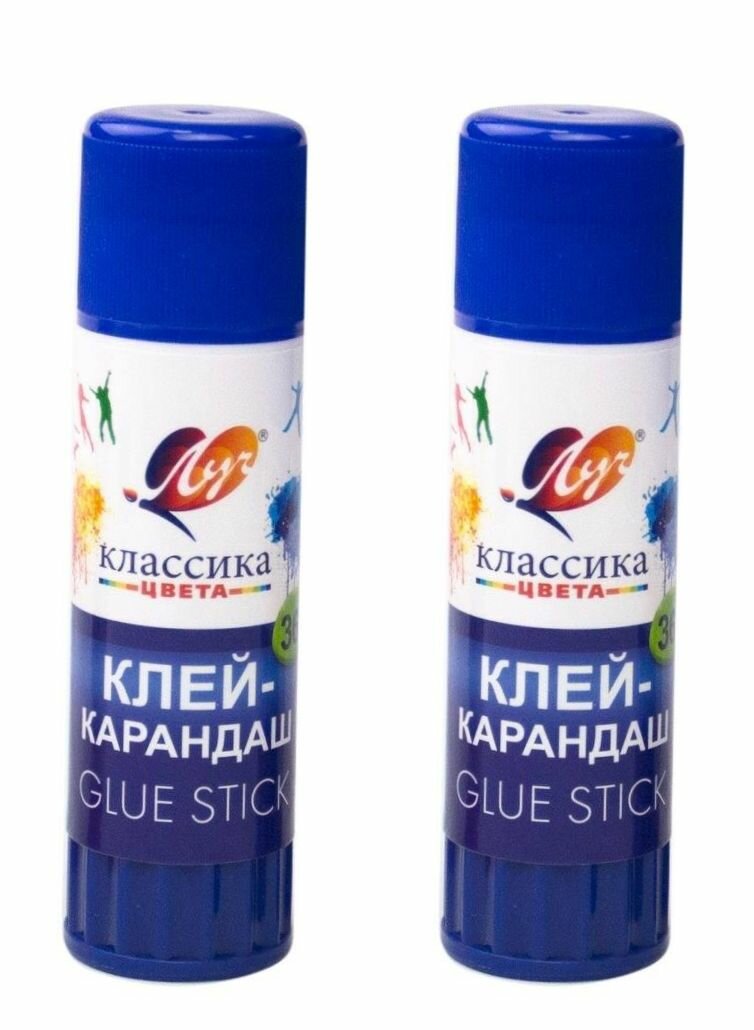 Луч Клей-карандаш Pvp Классика, для бумаги, картона, фото, быстросохнущий, смывается водой, 36 г, 2 шт