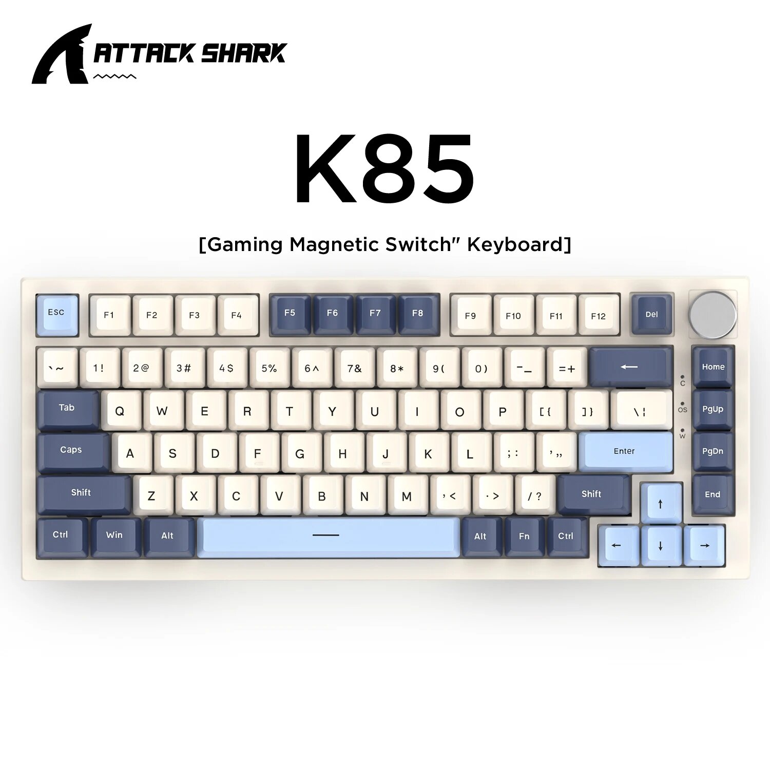 Механическая игровая клавиатура Attack Shark K85 Rapid Trigger с ручкой, магнитным переключателем, регулируемым срабатыванием, поддержкой DKS/MT/TGL