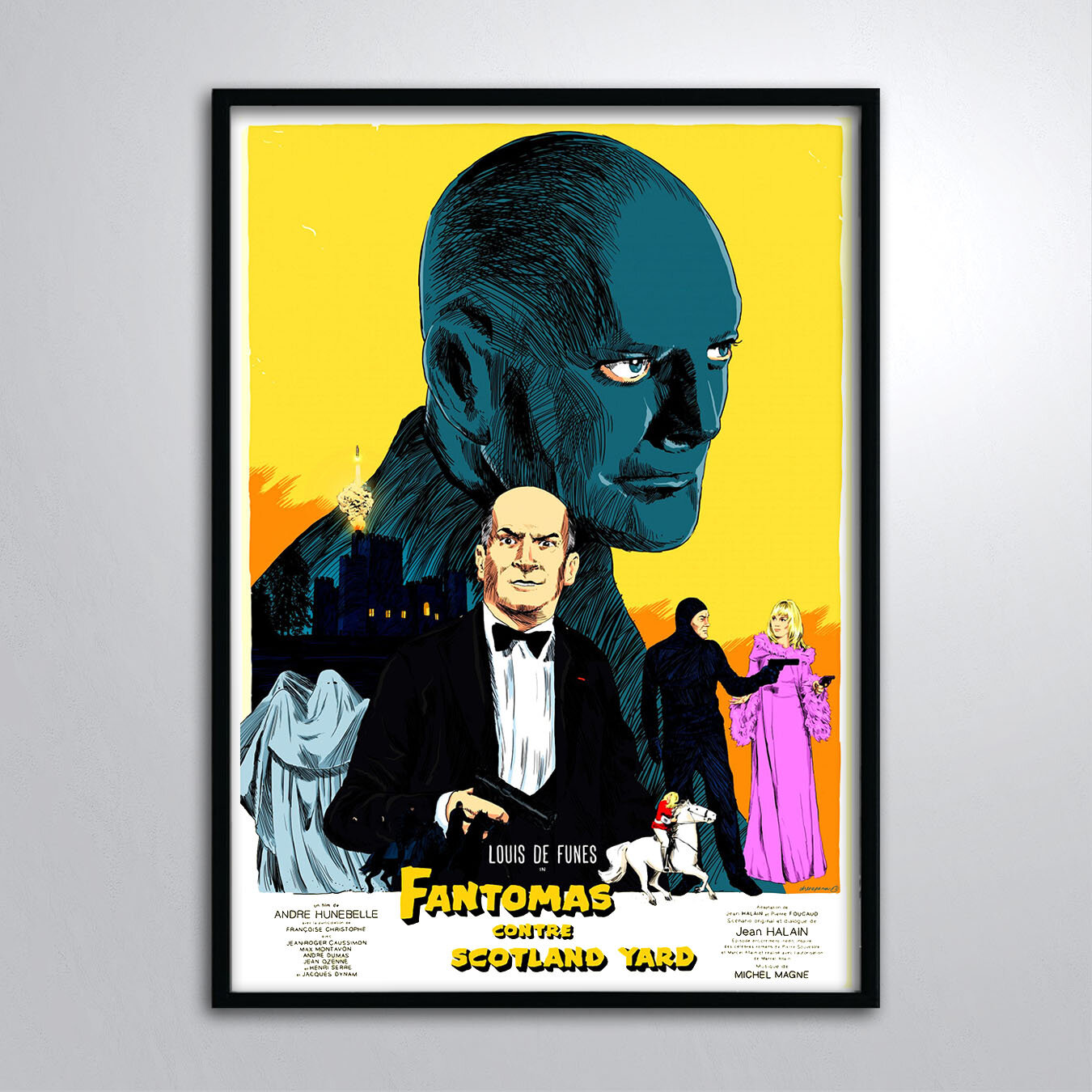 Постер в раме/Винтажный плакат/Фантомас (1964) Жан Маре Луи де Фюнес Арт