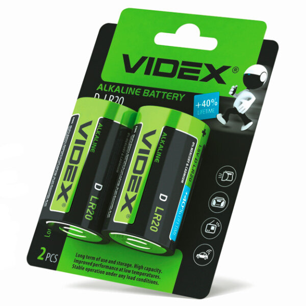 Элементы питания VIDEX LR20/D 2 BLISTER CARD