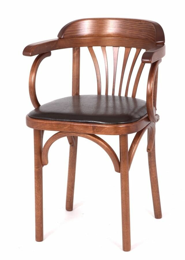 Стул кухонный Венский деревянный мягкий, с подлокотниками, цвет средний тон, кожзам коричневый