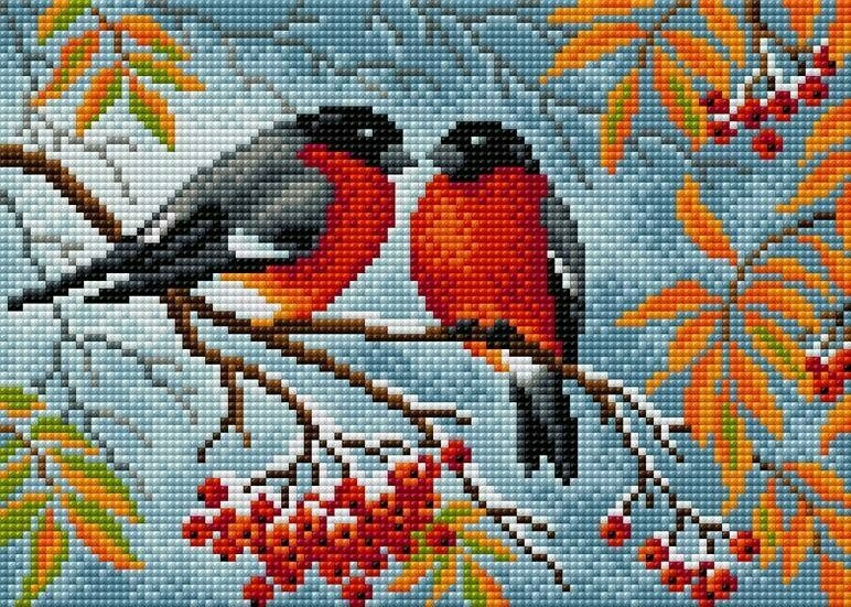 Набор Вышиваем бисером #V-55 Магнит "Снегири", Алмазная Мозаика, 28.5 х 20 см