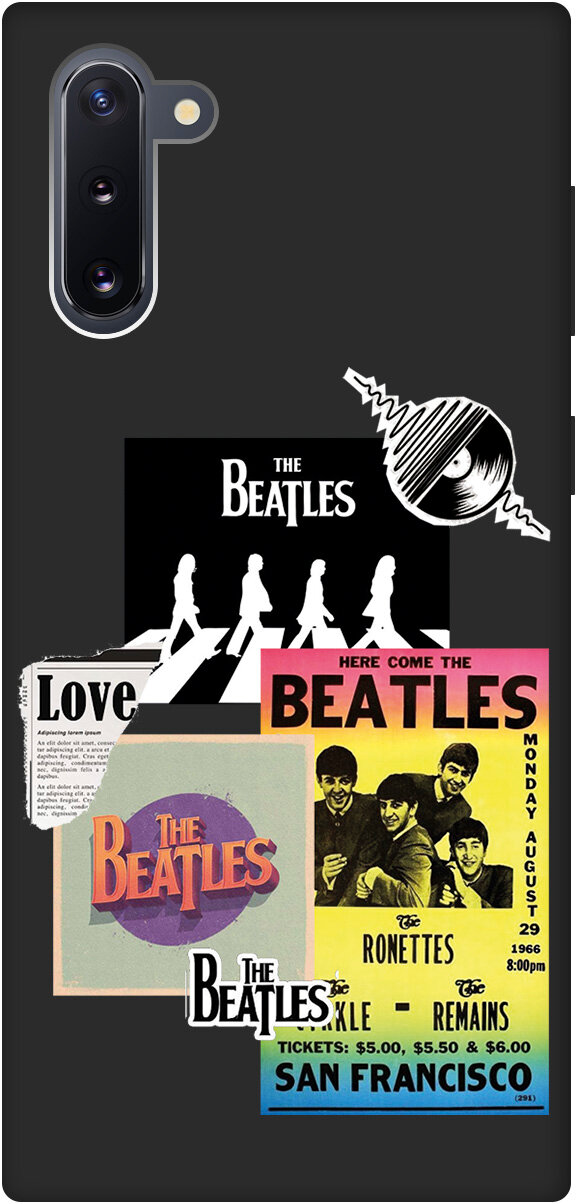 Матовый чехол Beatles Stickers для Samsung Galaxy Note 10 / Самсунг Ноут 10 с 3D эффектом черный