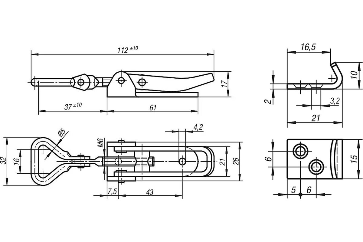 KIPP накидная защелка со скобой K0050.1421121.9135211 для сборочных узлов и креплений