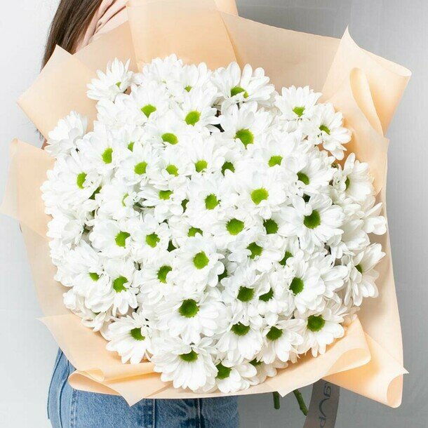 Букет Well Flowers, круглый, из хризантем, 15 шт, свежий букет цветов