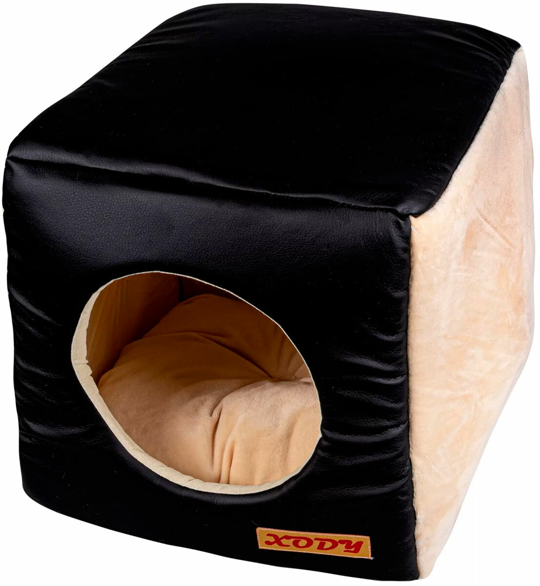 Домик для собак и кошек Xody Куб № 2 экокожа/мех бежевый 35 х 35 х 35 см (1 шт)