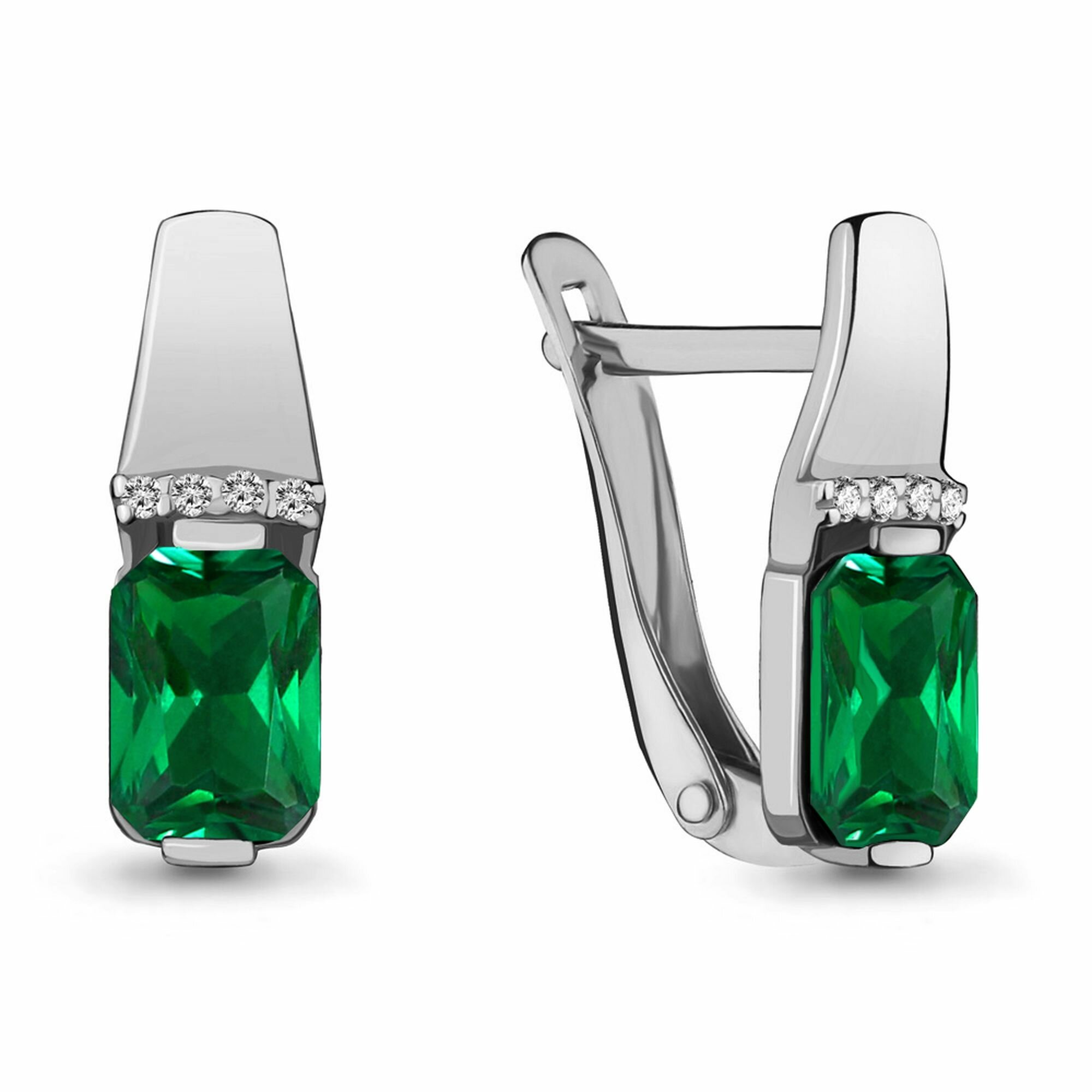 Серьги, серебро, 925 проба, родирование, фианит, изумруд синтетический