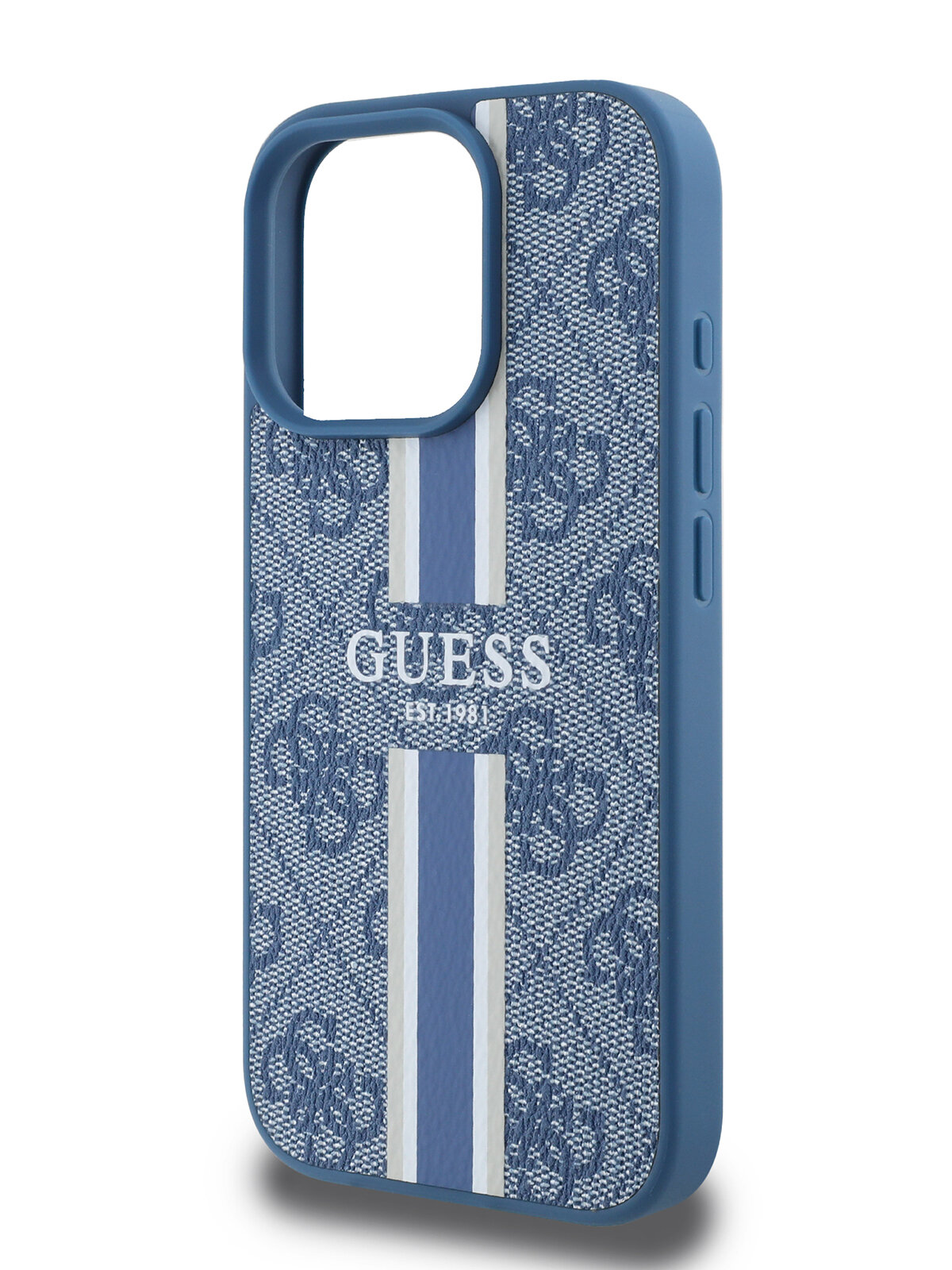 Guess для iPhone 16 Pro чехол PU 4G Stripes Hard Blue (MagSafe)
