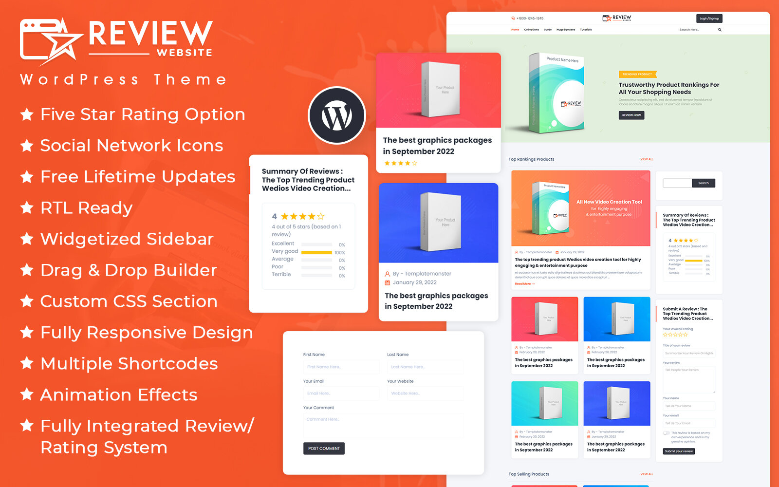 Подарочный сертификат на Шаблон для сайта Вордпресс с демоконтентом Reviews & Ratings WordPress Theme