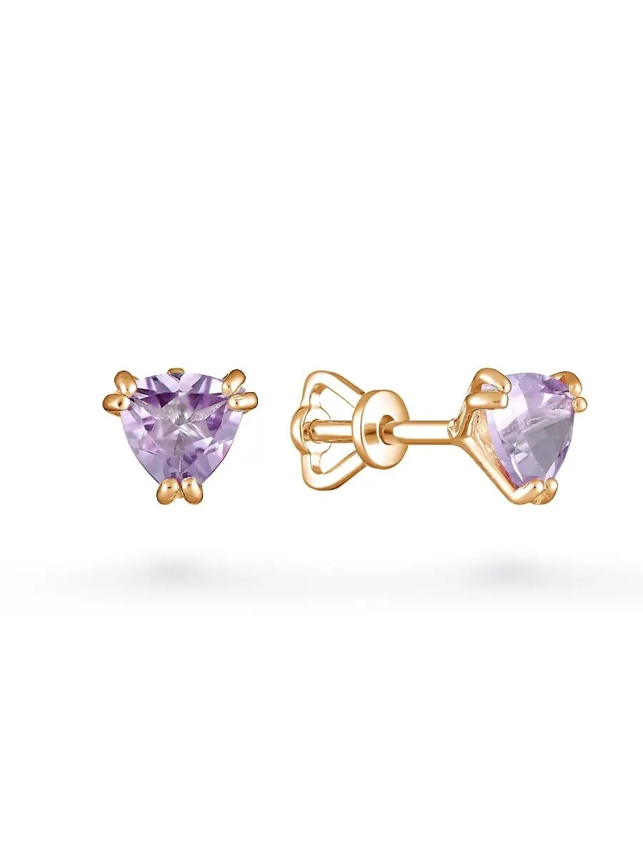 Серьги пусеты RaZZhiVin, красное золото, 585 проба, аметист, бриллиант