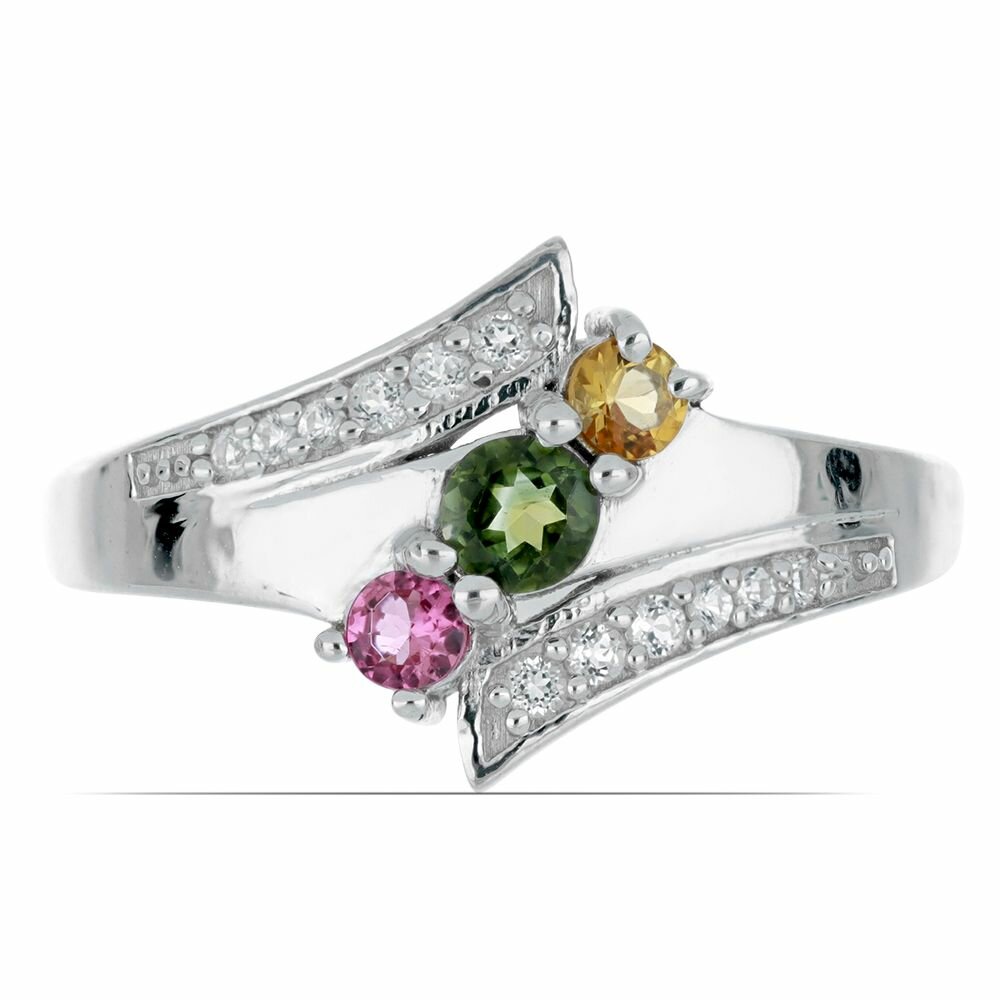 Кольцо, серебро, 925 проба, родирование, турмалин, топаз