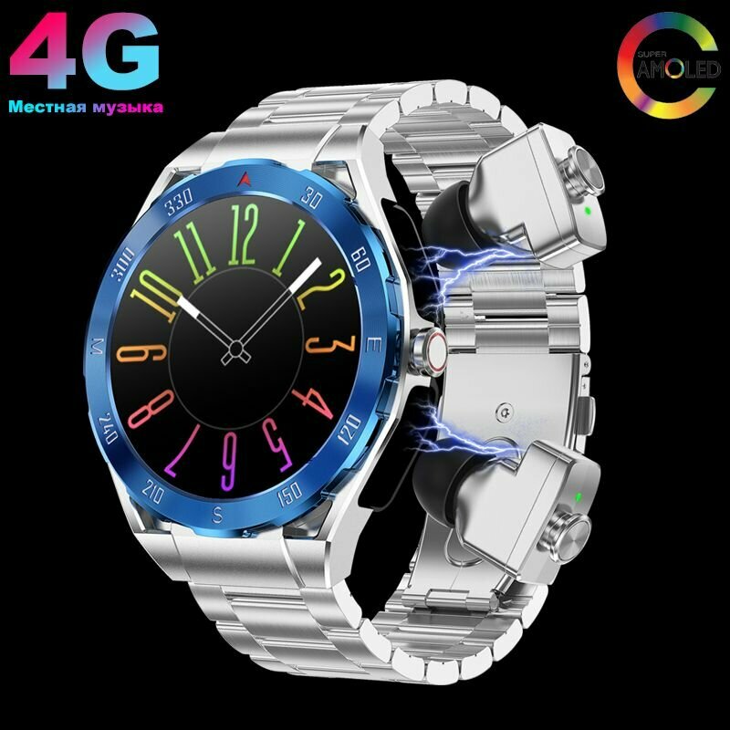 Смарт часы с наушниками 2 в 1 для Android и iPhone, Умные часы c Местная музыка в памяти 4G Для Huawei