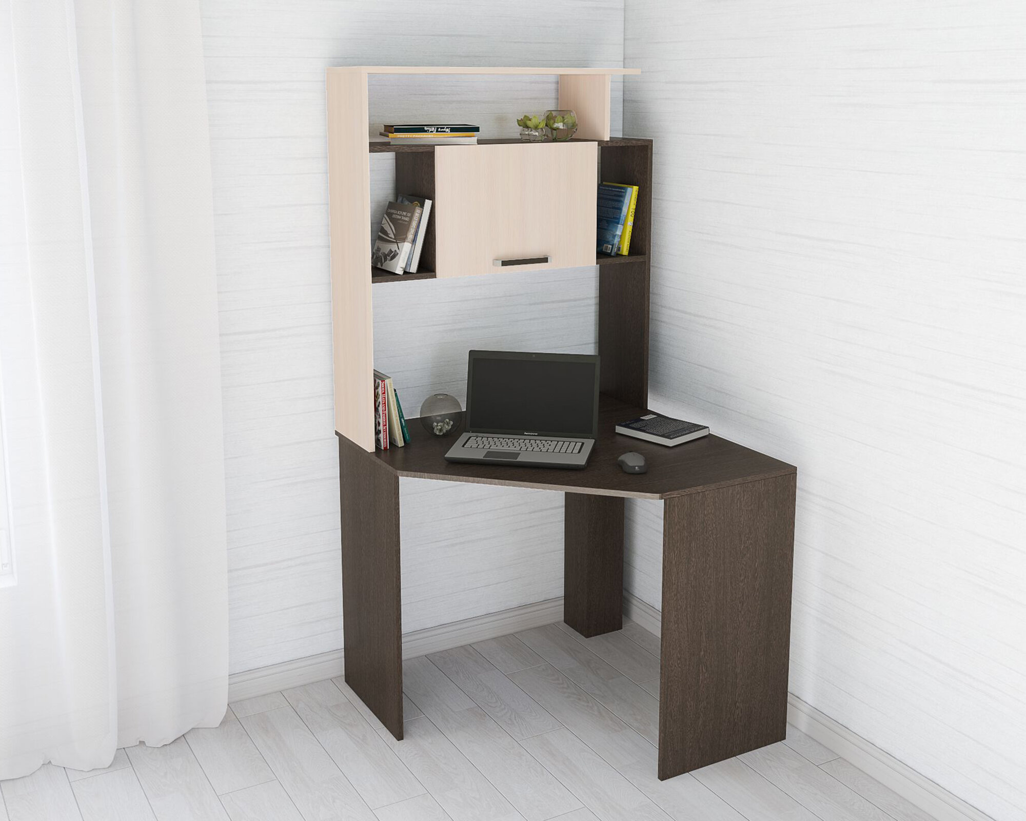 Стол Квартет-12 компьютерный, угол, ЛДСП, 175х90х90 см, цвет Венге/Дуб молочный Тэкс