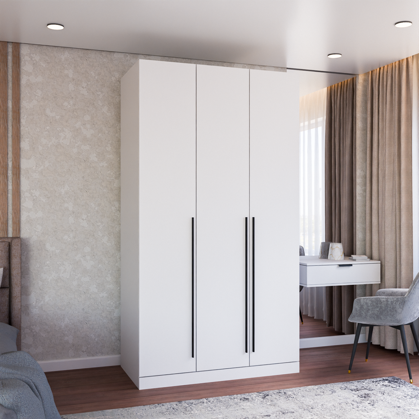 Шкаф распашной Пакс - 3 | ЛДСП Белый | Ручки черные