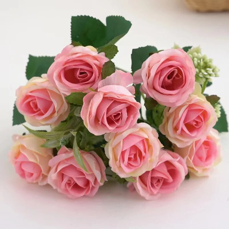 Розовые искусственные розы, 10 голов, Цвет: 3