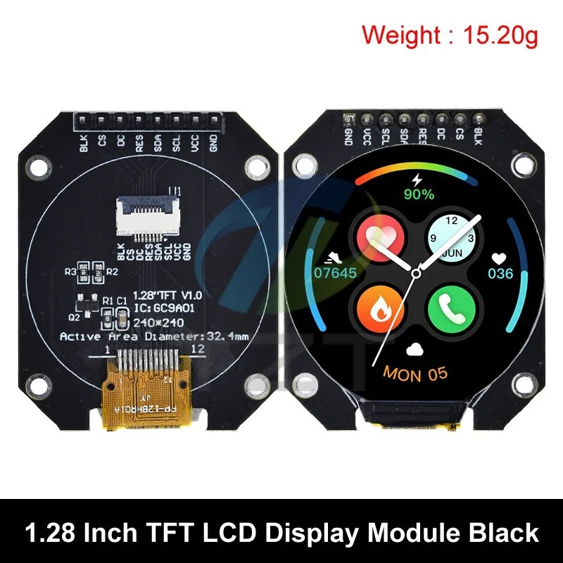 TFT-дисплей 1.28", круглой формы, GC9A01, для Arduino 1.28 TFT Square