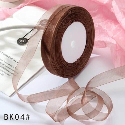 Лента органза мerylover 12-40 мм 50 ярдов Коричневый, coffee, 12mm organza