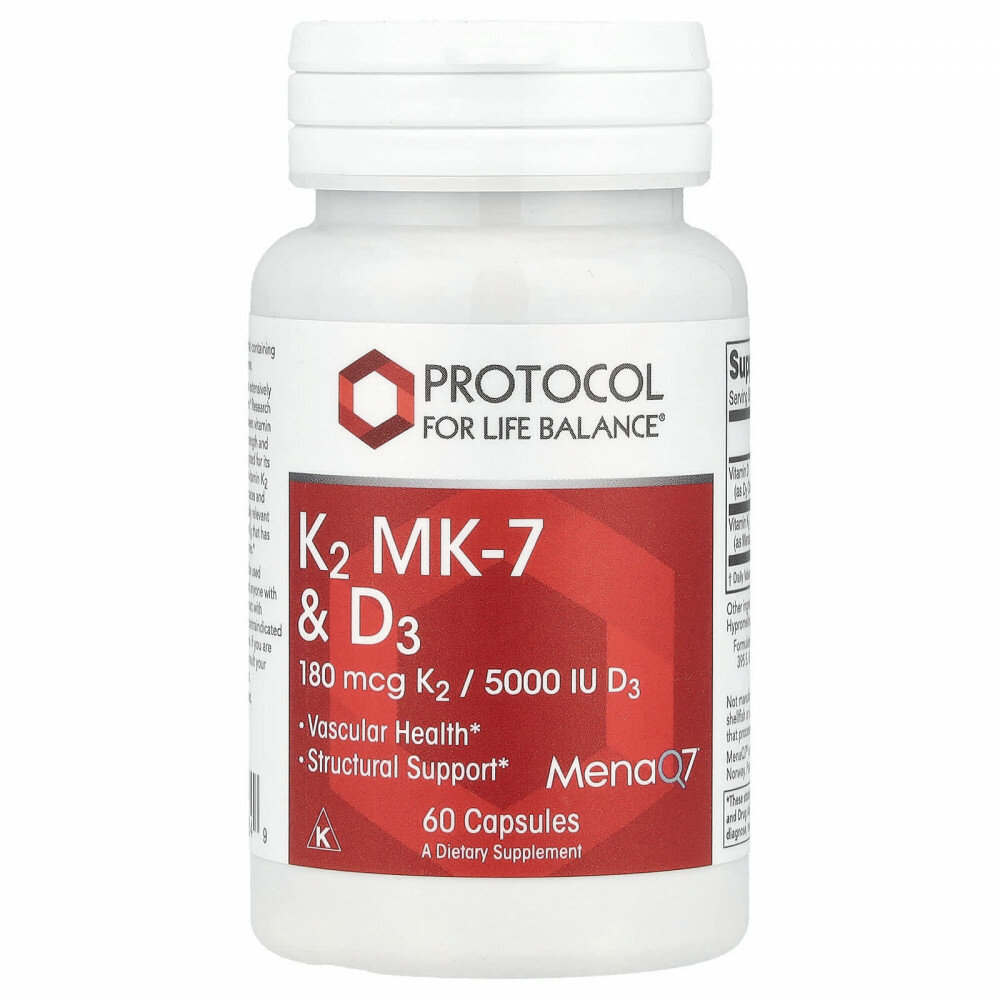 Protocol for Life Balance, K2, MK-7 и D3, 60 капсул
