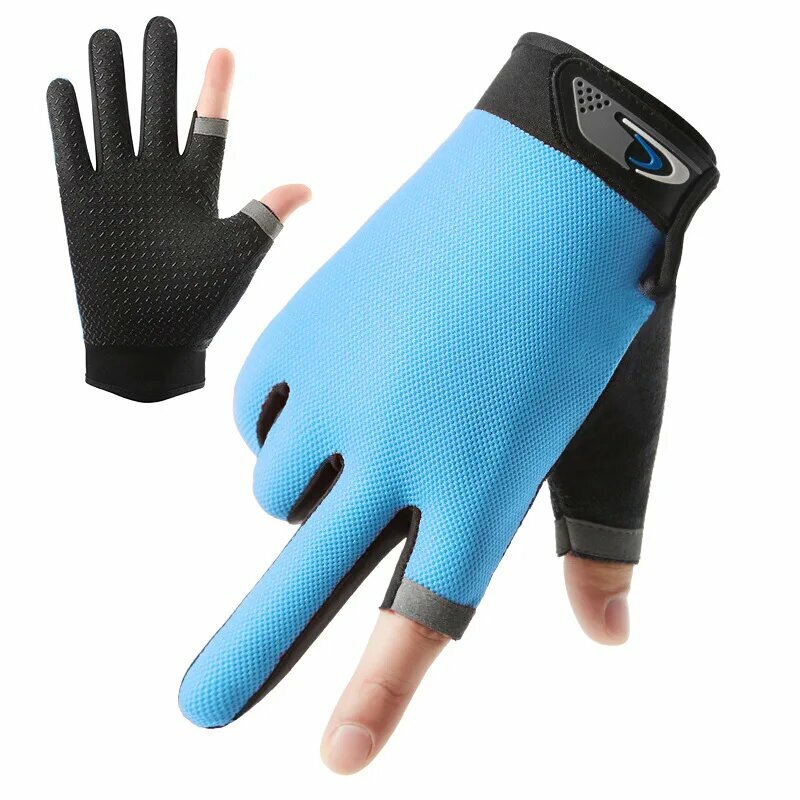 Мужские летние рыболовные перчатки two lightblue