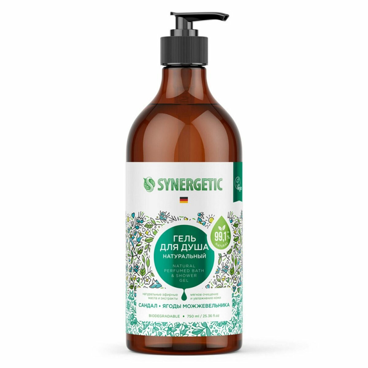 Гель для душа Synergetic "Сандал и ягода можжевельника", биоразлагаемый, 750мл, 6шт. (400011)
