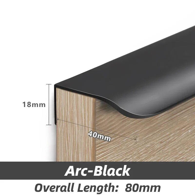 Черные скрытые ручки для шкафов Arc-Black 80mm