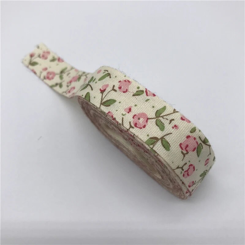 Хлопковая лента с цветочным принтом, 15 мм, бежевая