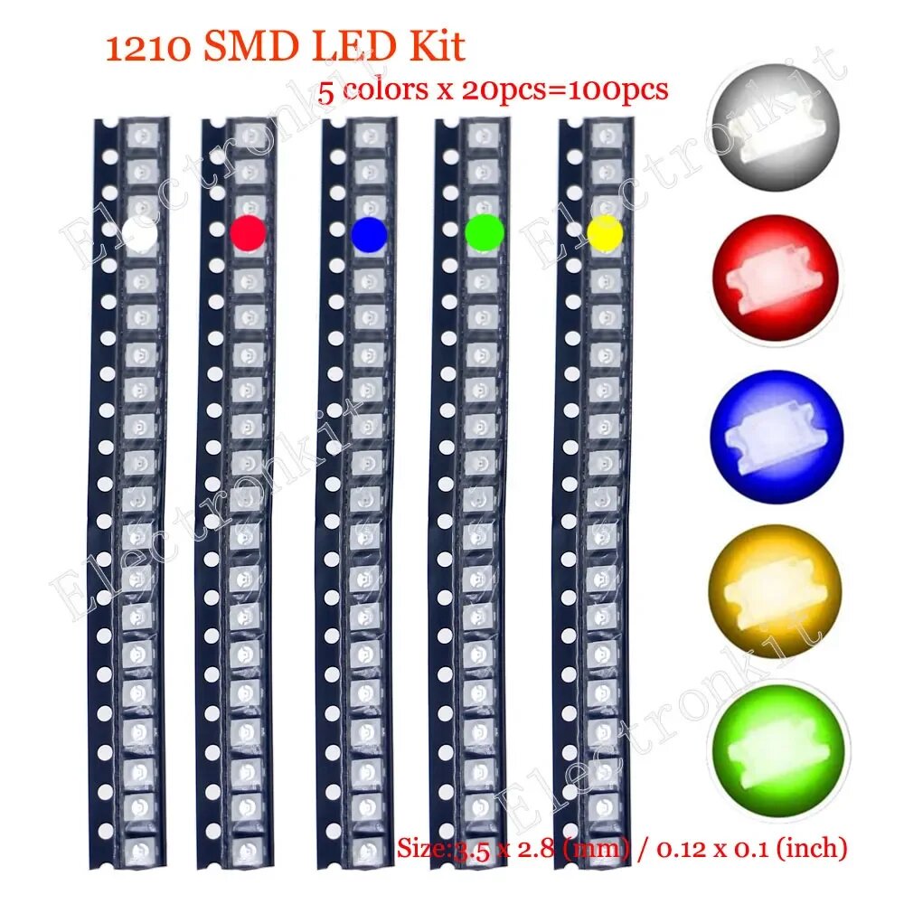 1210 SMD LED Kit, 5 цветов, 100шт