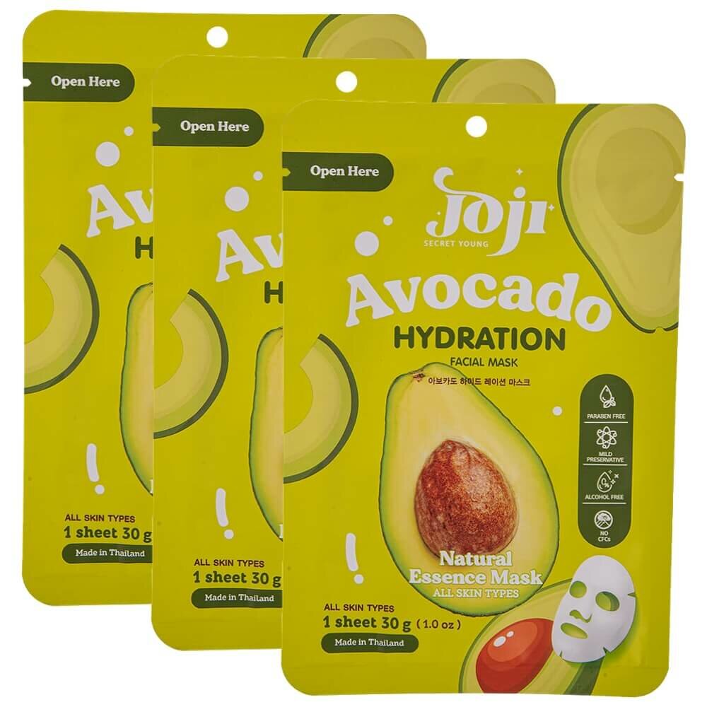 Тканевая маска для лица Авокадо JOJI, набор 3 шт по 30 мл