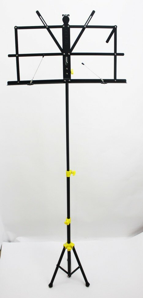 Пюпитр (подставка для нот) BRAHNER MSP-16/BK (Пр-во КНР) усиленный, серия GLEAM, металлический, телескопический, диаметр трубок 19/16/8 мм, складная тренога в основании, разлет ножек до 300мм, надежные пластиковые узлы и соединения желтого цвета, выс