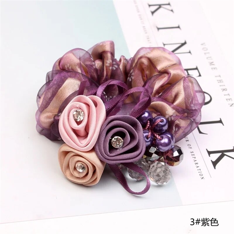 Резинка для волос с цветами, фиолетовый, Color: 9 purple