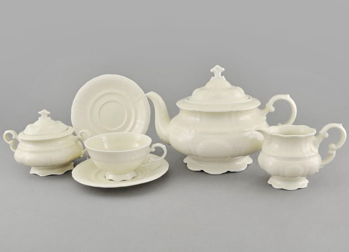 Чайный сервиз 6 персон 15 предметов Белый узор Слоновая кость, Соната Leander 07560725-3001