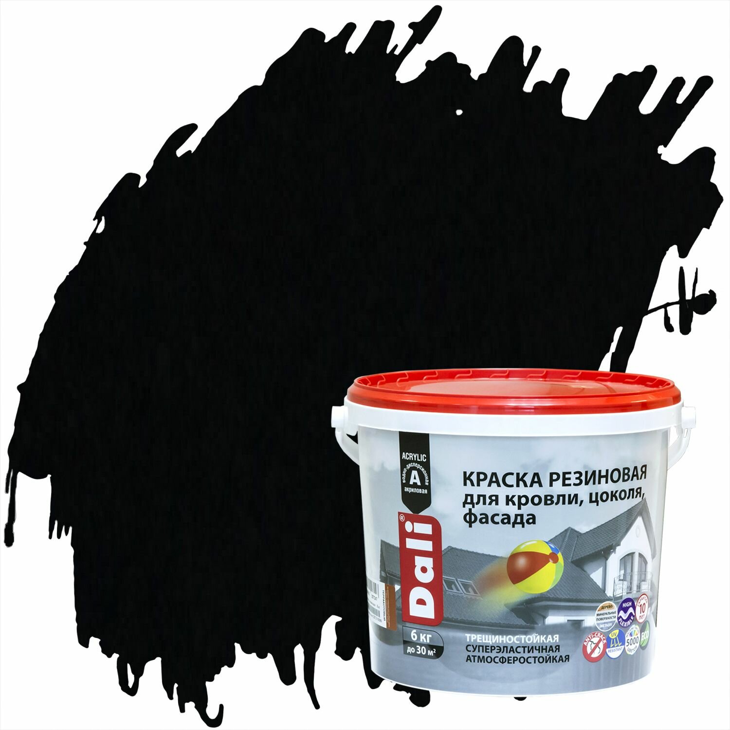 Краска резиновая Dali глубокоматовая (6кг) черный RAL9005