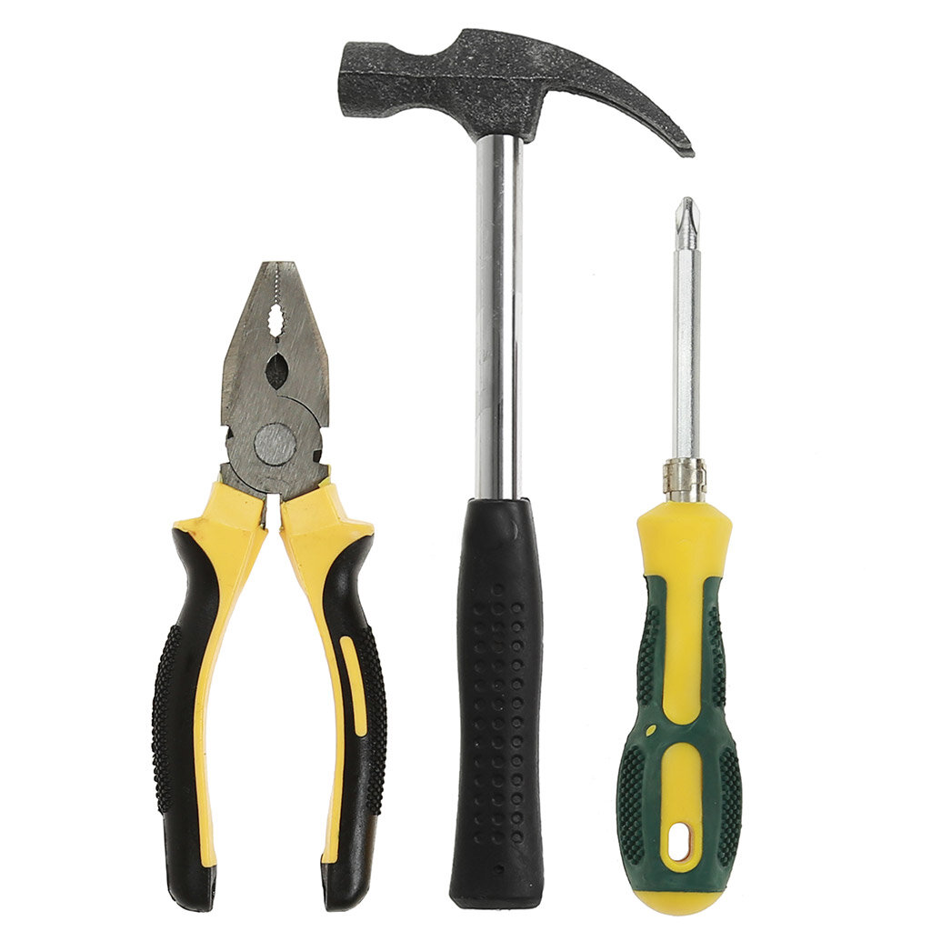 Набор инструментов Домашняя Мода 3 предмета: молоток-гвоздодер металлический, пластмассовая ручка; плоскогубцы; отвертка двухсторонняя крестовая, шлицевая (559)