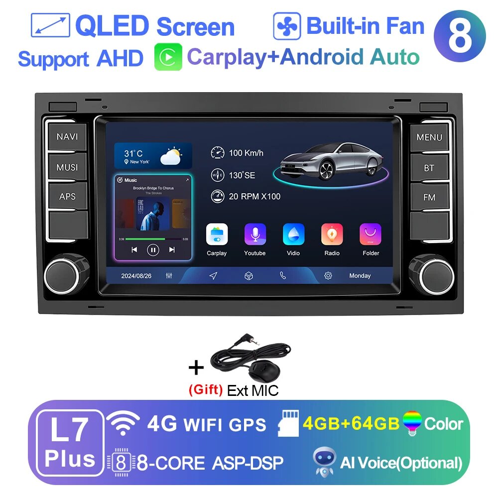 LEHX 4G DSP Android 14, автомобильный радиоприемник, мультимедийный GPS для VW Volkswagen Touareg Transporter, стерео CarPlay, GPS, авторадио 2din