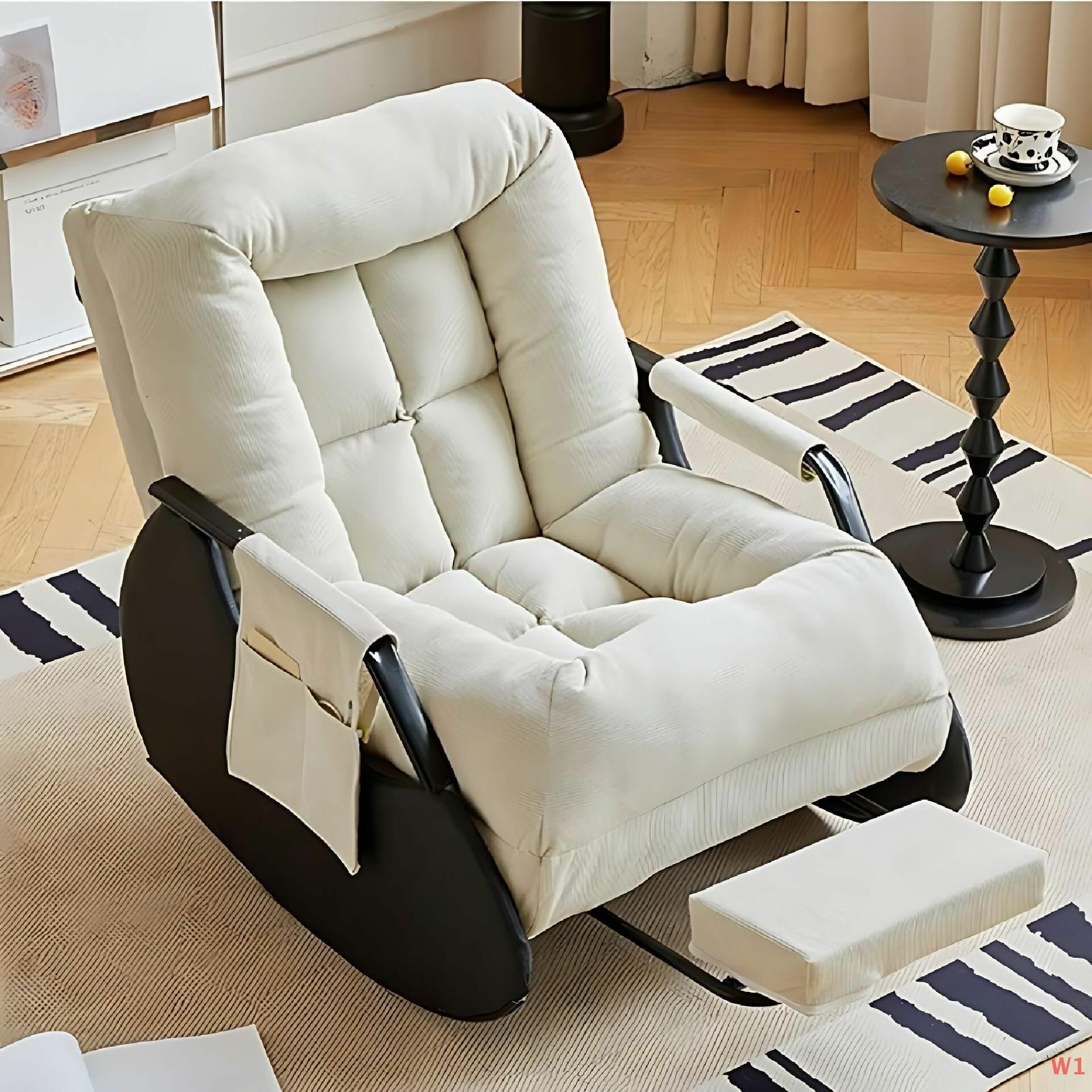 Кресло-качалка AMI "Марсель", белое/черное, вельвет, 80 см x 60 см x 78 см