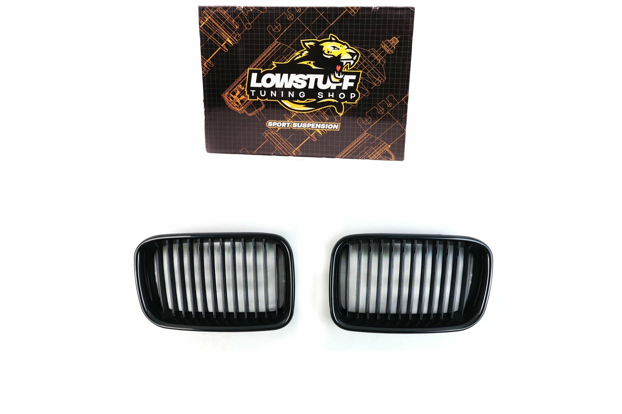 BMW E36 1990-1995 Решетки радиатора ноздри черные глянцевые одинарные спицы shadow line LOWSTUFF RGBM36X1GLBK