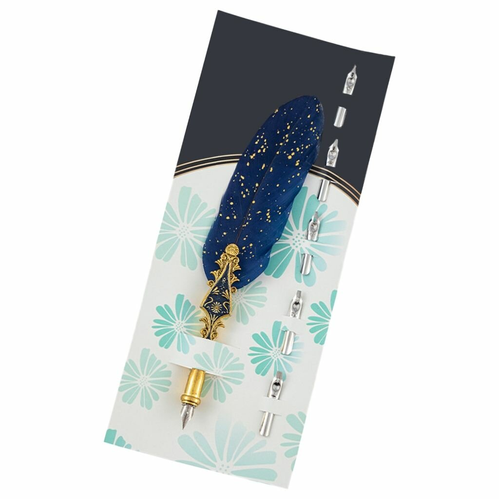 Антикварное перо с 5 сменными наконечниками, Темно-синий