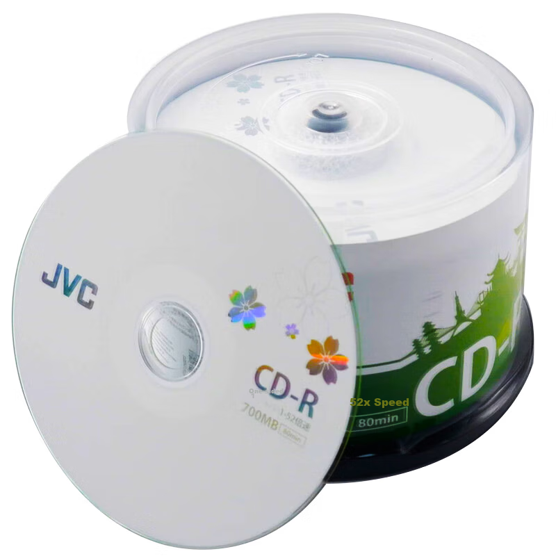JVC/CD-R Office White Cherry Series Blank Discs/recordable Discs/recordable CDs, 52x Speed, Car-Mounted Music CD, 700MB, 50 Pieces in A Barrel