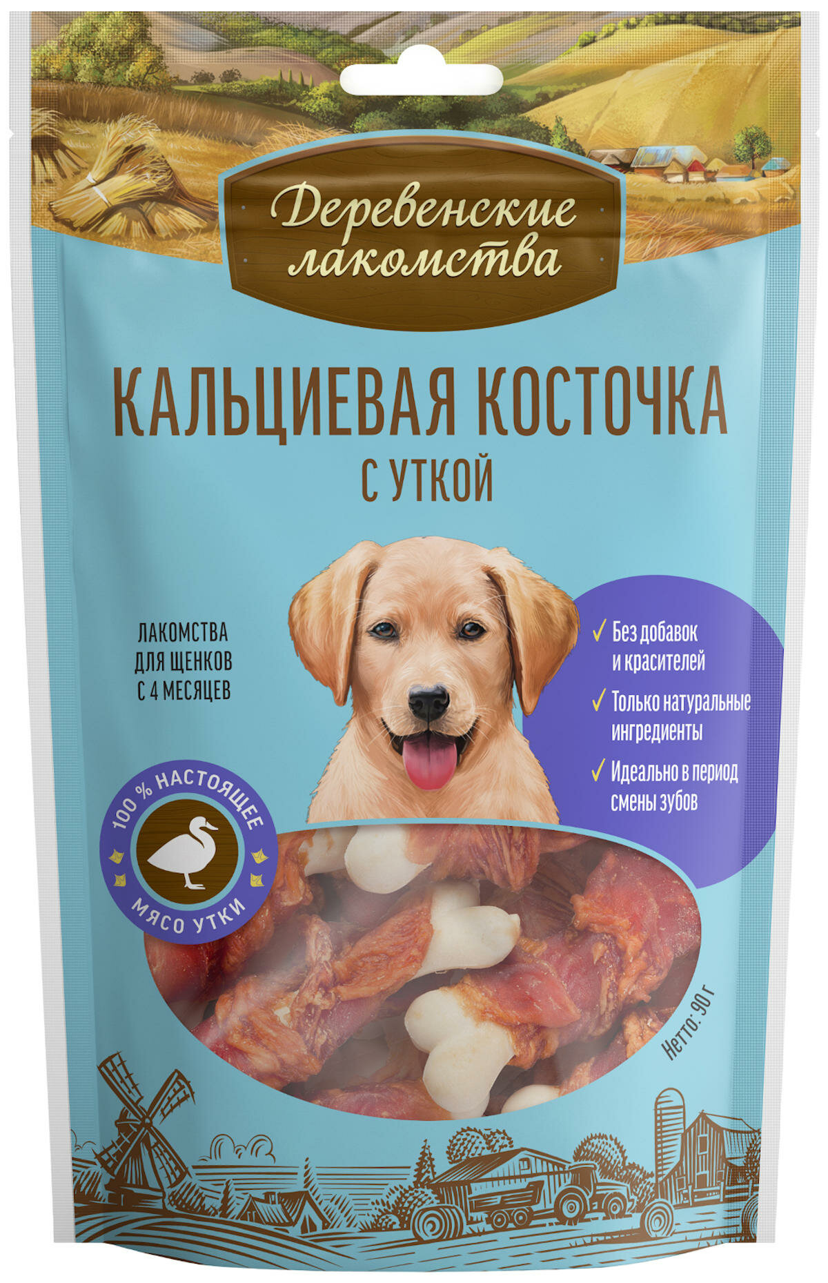 Деревенские лакомства д/щенков Кальциевая косточка с уткой 90г