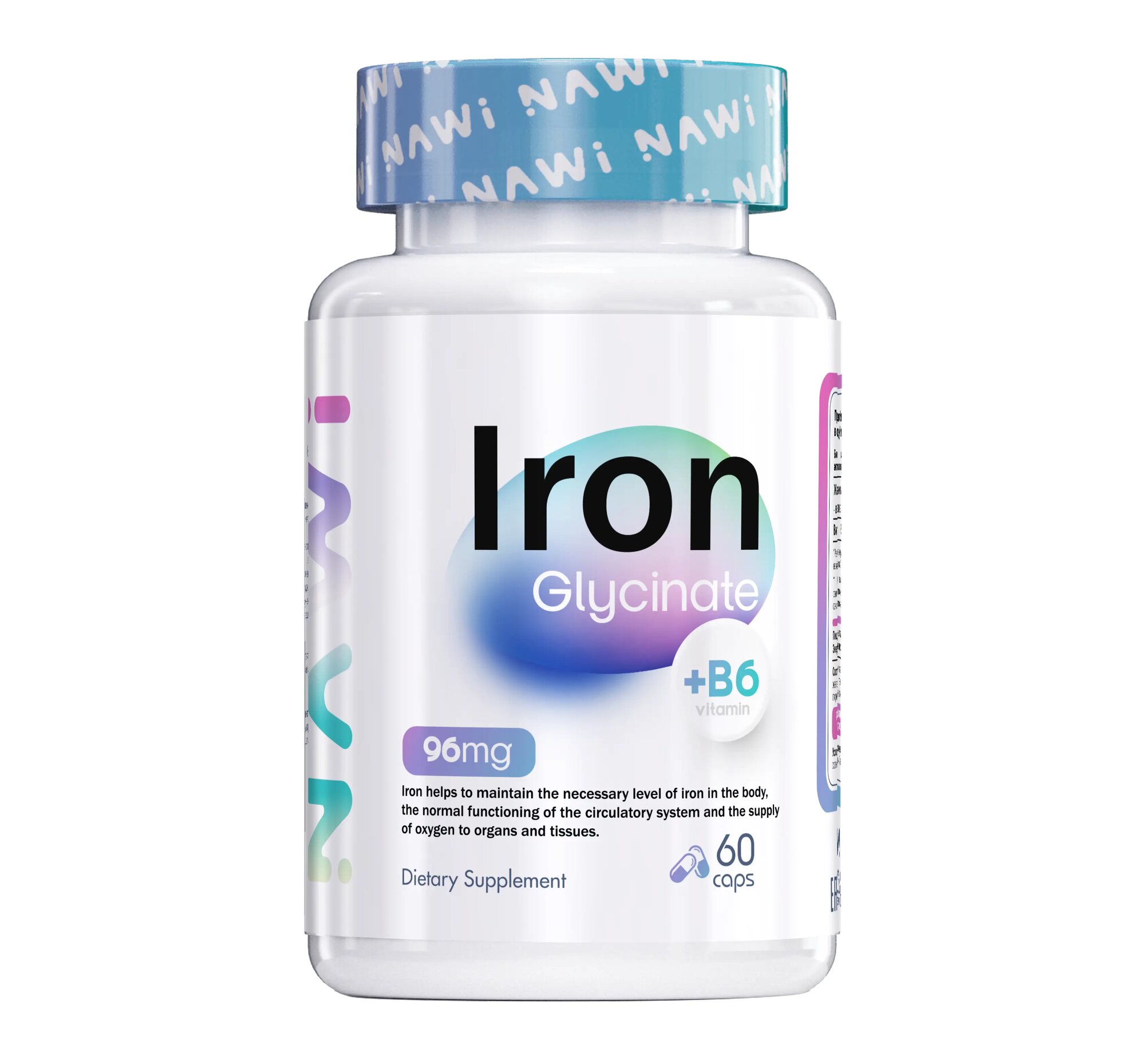 Биологически активная добавка NAWI "Iron Glycinate + Vitamin B6", 60 капсул