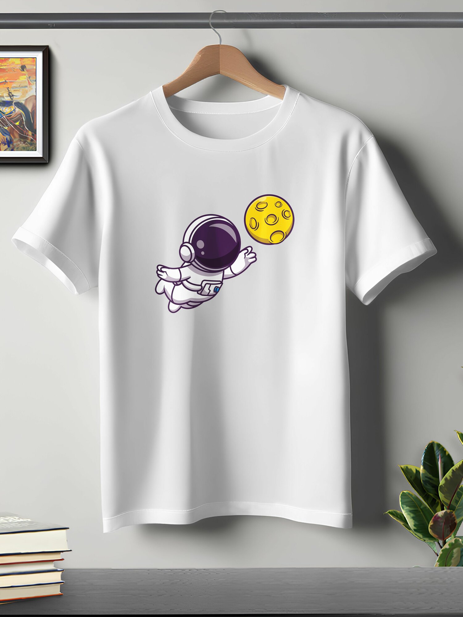 Футболка ONEQ унисекс 52-54 (XXL) размер с принтом Космонавт, белая