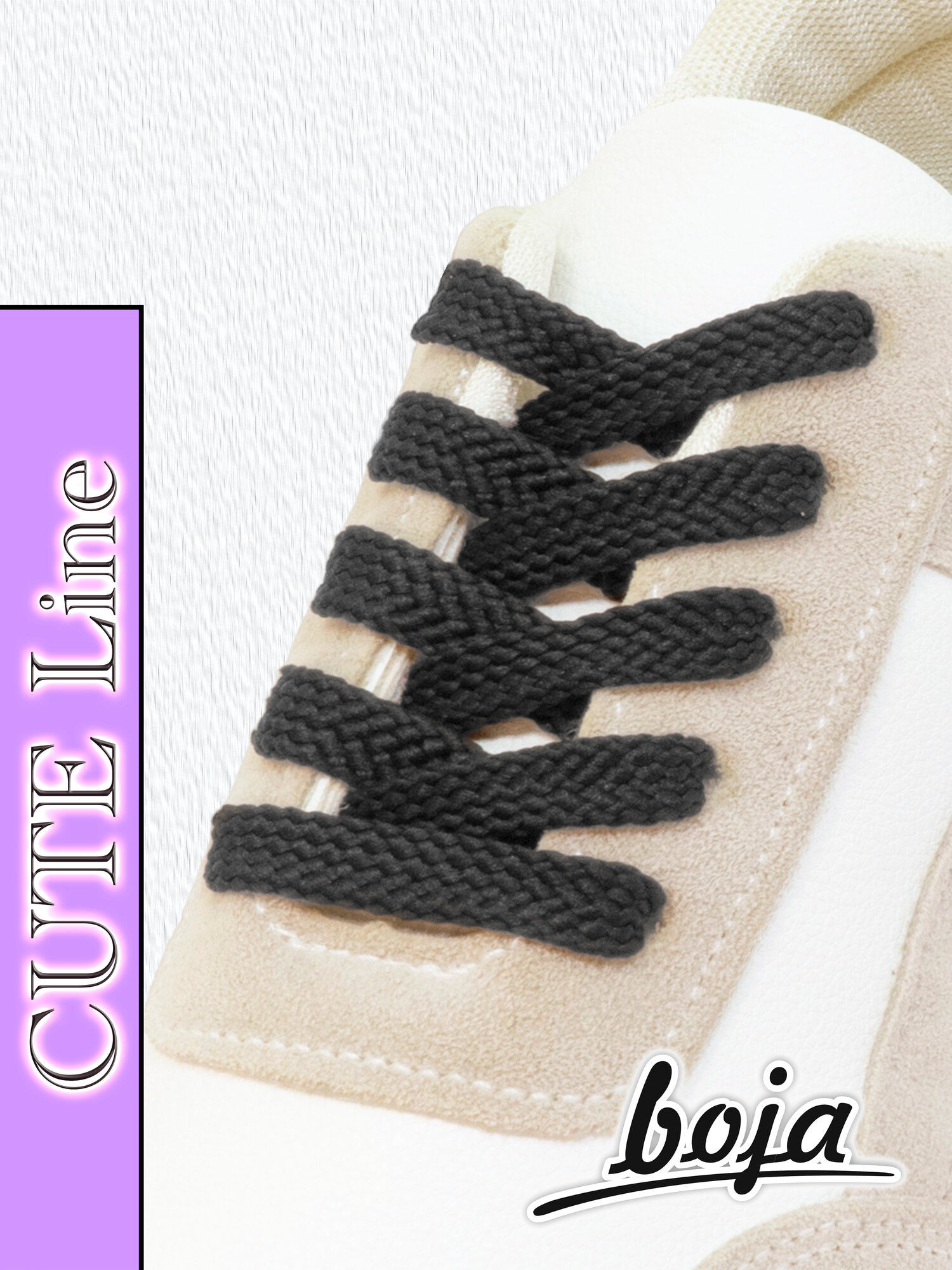 Шнурки для обуви BOJA (CUTE), плоские, 100 см, черные, для кроссовок и кед, не эластичные и без фиксаторов