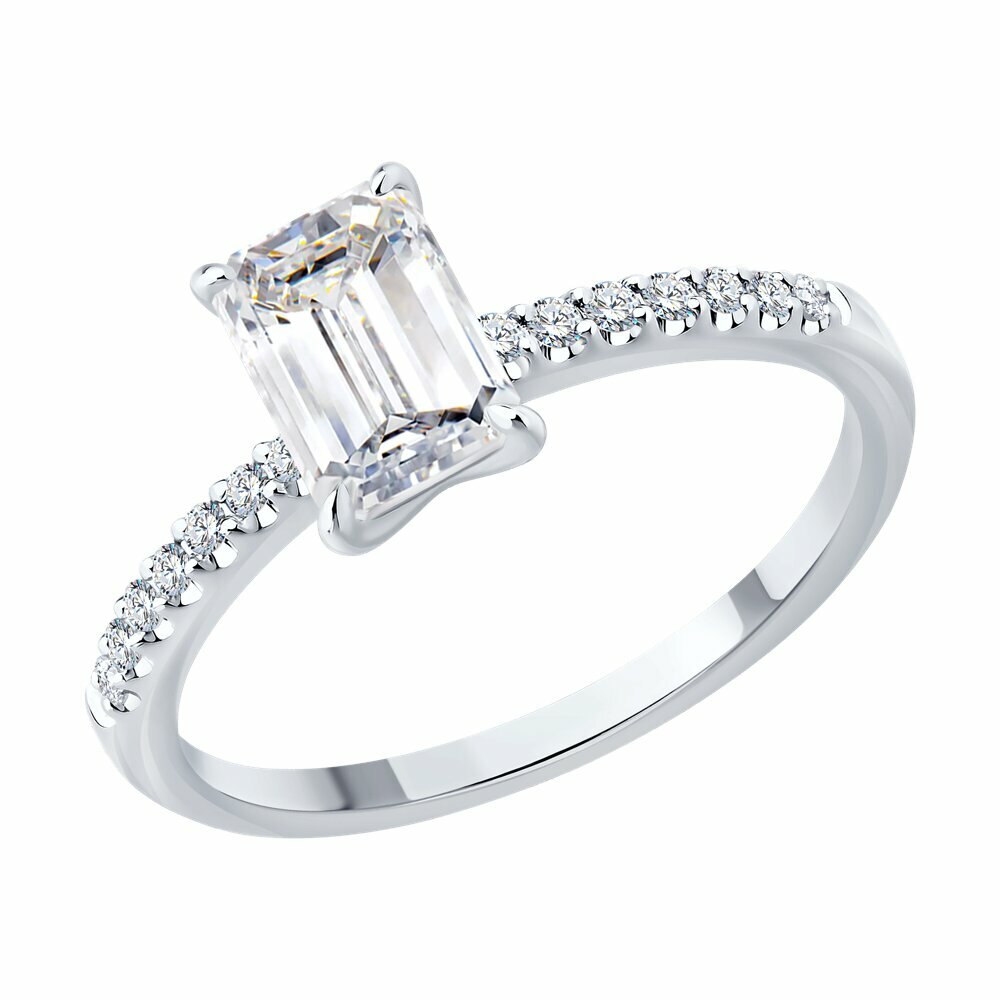 Перстень, белое золото, 585 проба, родирование, бриллиант выращенный