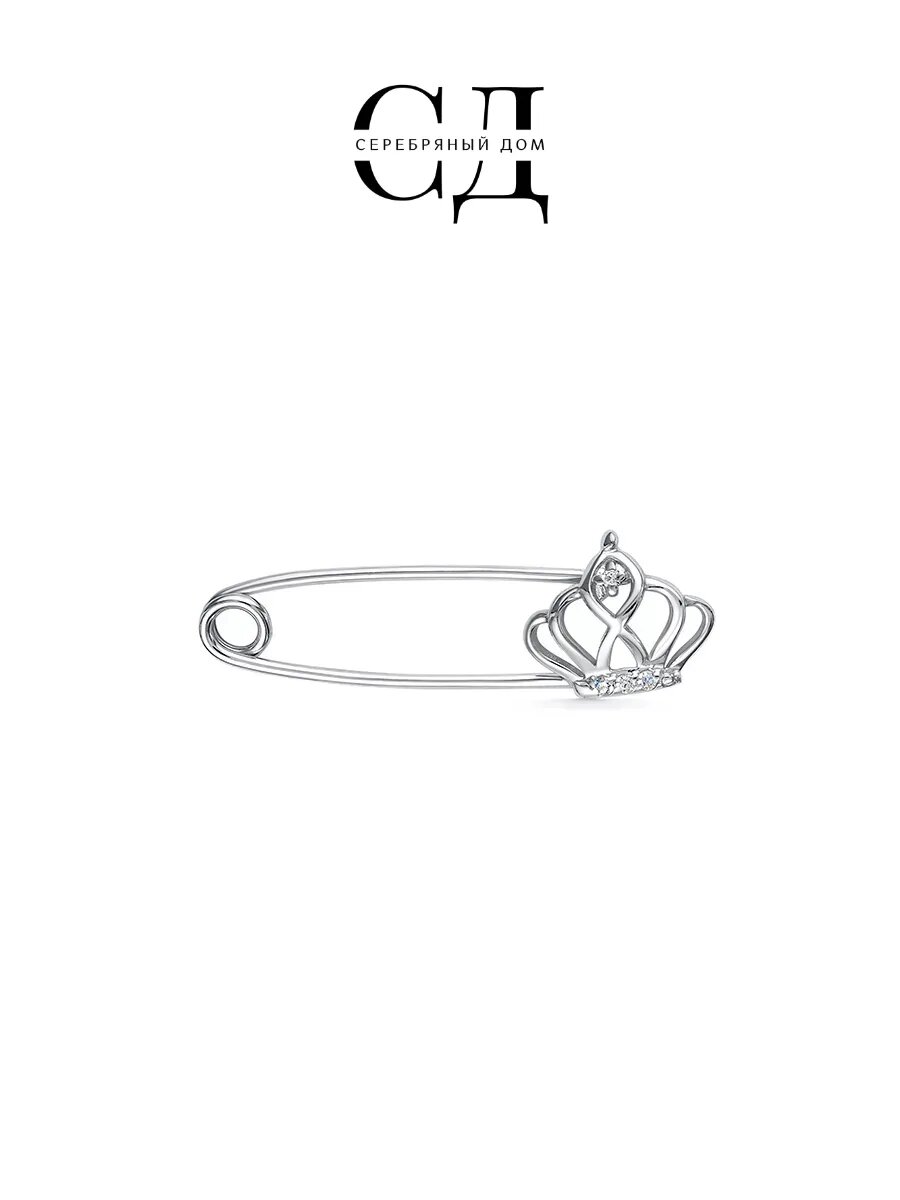 Брошь, серебро, 925 проба, родирование, фианит