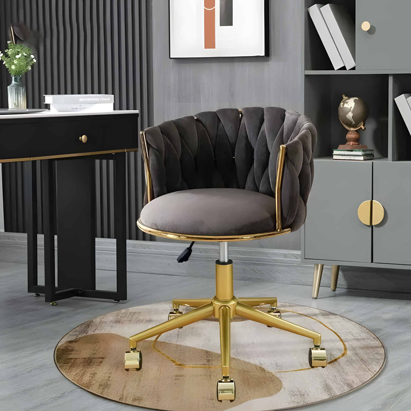 Кресло для макияжа-Маленькое кресло для спальни для девочек-Туалет для туалета-Простой компьютерный стул-Черный