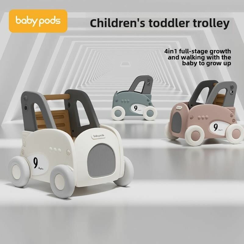 Детская тележка-ходунки, каталка коляска с хранением. Толокар машина