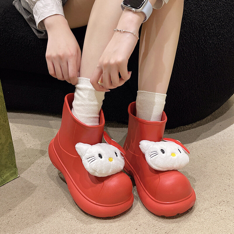 Летние полусапожки модные милые мультяшные сапоги с толстой подошвой новая летняя одежда модные короткие сапоги kt cat усиливающие студенческие резиновые сапоги