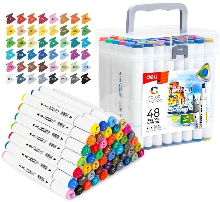 Маркеры для скетчинга двухсторонние 48цв 1-7мм Color Emotion